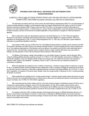 Fillable Online sba INFORMATION FOR SMALL BUSINESS SIZE ... - To SBA ...