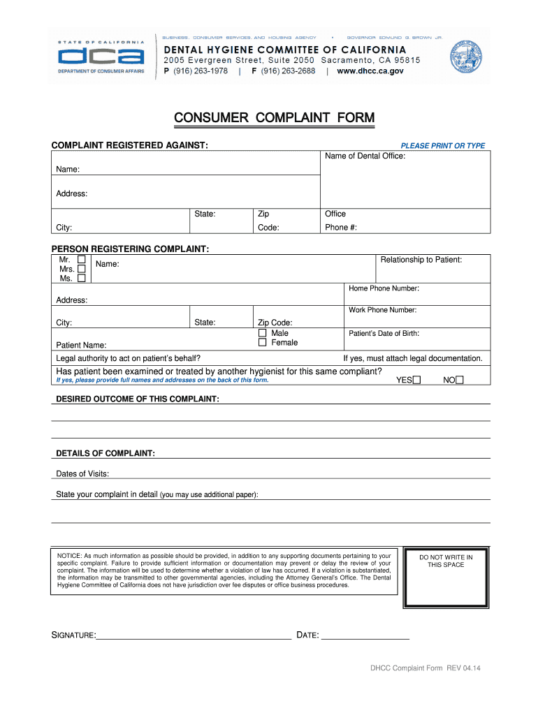 Fillable Online dhcc ca complaint form california Fax Email Print ...