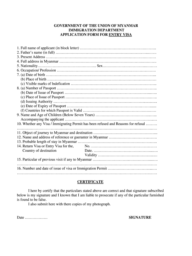 Myanmar Immigration Form - Fill Online, Printable, Fillable, Blank ...