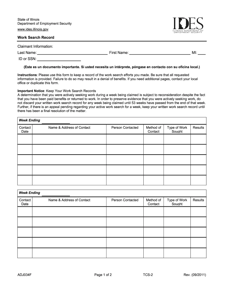 Illinois Unemployment Job Search Form NEMPLOY