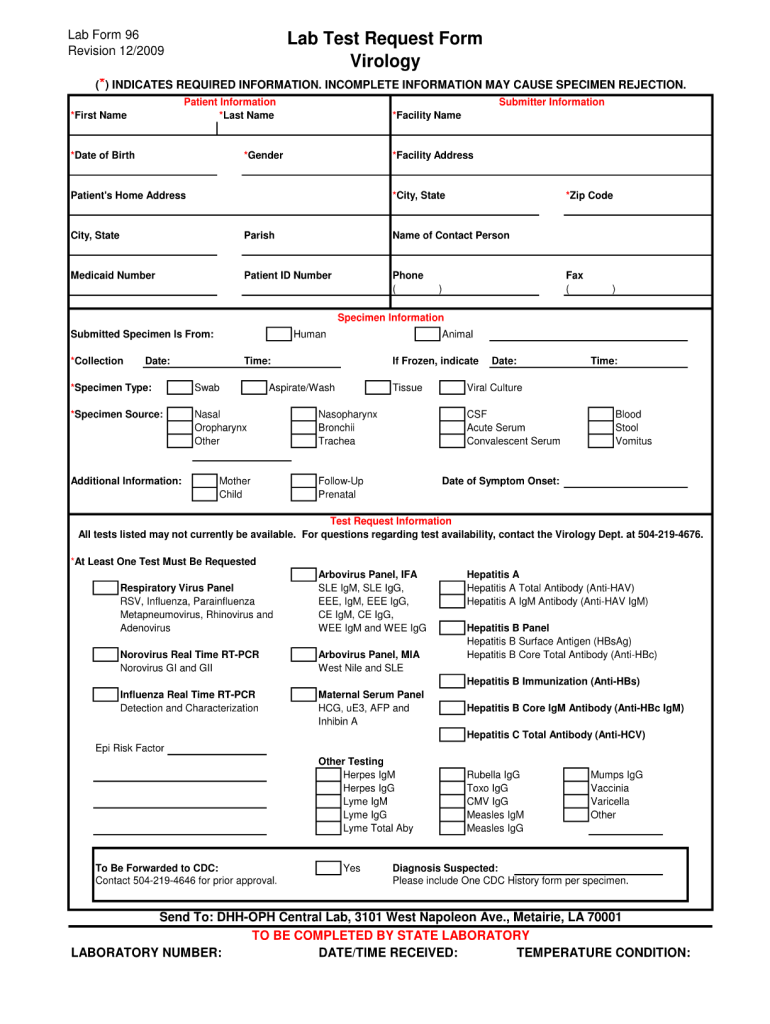 2009 LA Lab Form 96 Fill Online Printable Fillable Blank PdfFiller