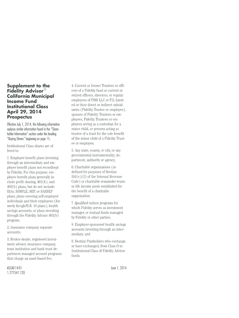 Fillable Online Fidelity Advisor California Municipal Income Fund ...