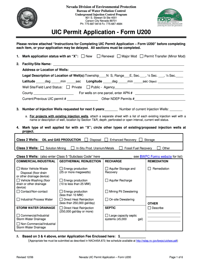 UIC Permit Application - Nevada Division of Environmental - ndep nv ...