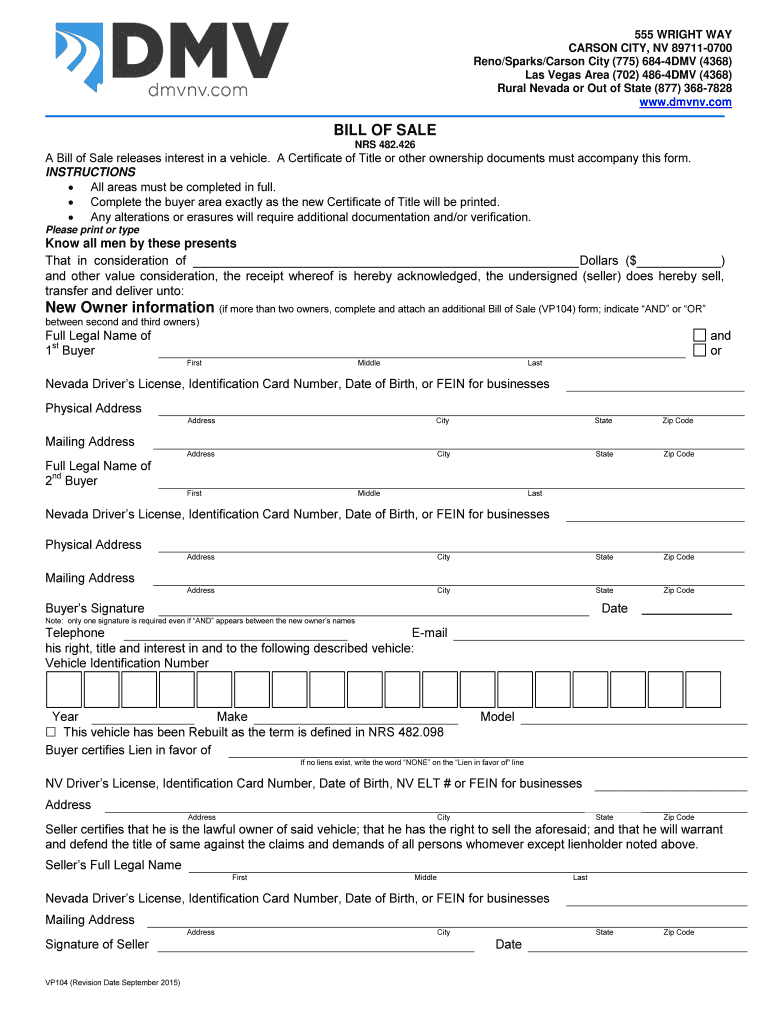 Nevada Bill Of Sale Example Filled Out Fill Online Printable Fillable Blank PdfFiller