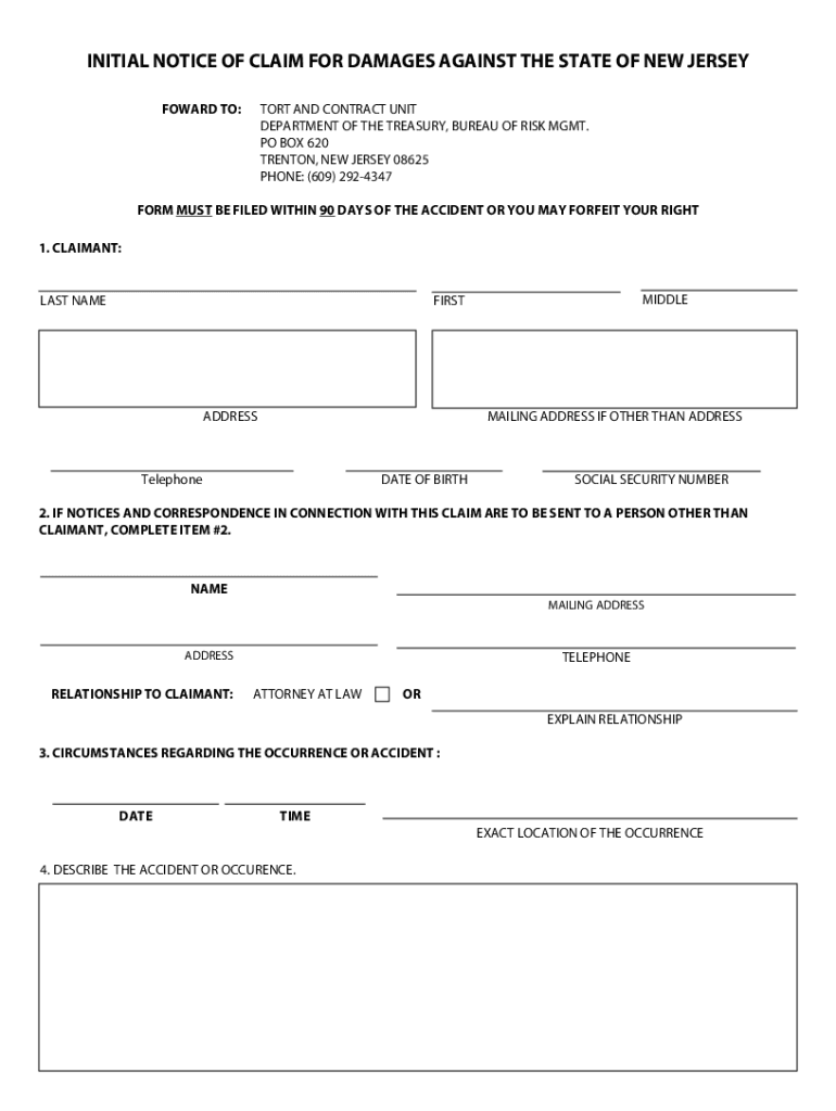 2007 Form NJ Initial Notice of Claim for Damages Against the State of ...