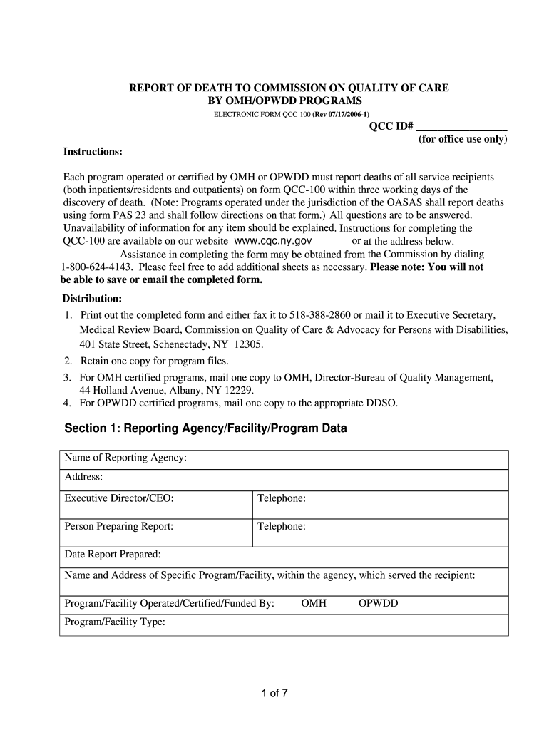 Fillable Online cqc ny omh cqc 100 form Fax Email Print - pdfFiller