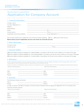 Fillable Online Application For Company Account American Express ...