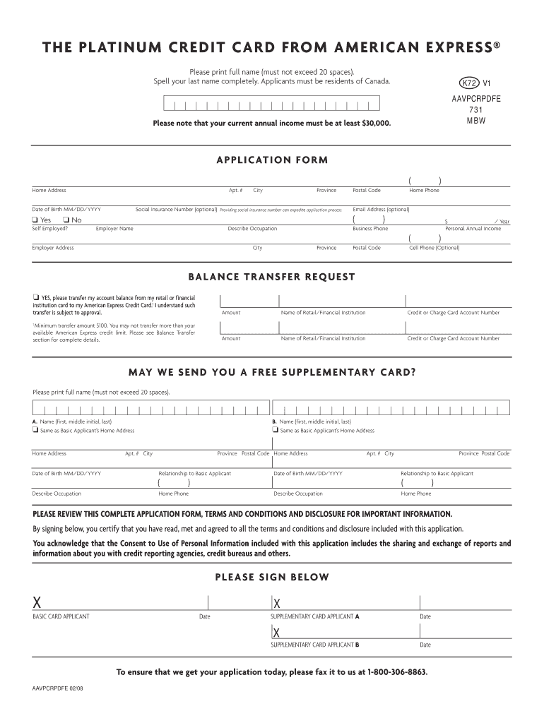 American Express Platinum Credit Card Application - Blank Fillable ...