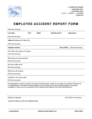 Fillable Online EMPLOYEE ACCIDENT REPORT FORM Fax Email Print - pdfFiller