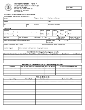 Fillable Online dmr nd PLUGGING REPORT - FORM 7 - dmr nd Fax Email ...