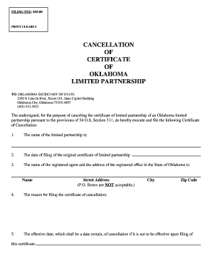 Fillable Online sos ok Cancellation of Limited Partnership Form ...