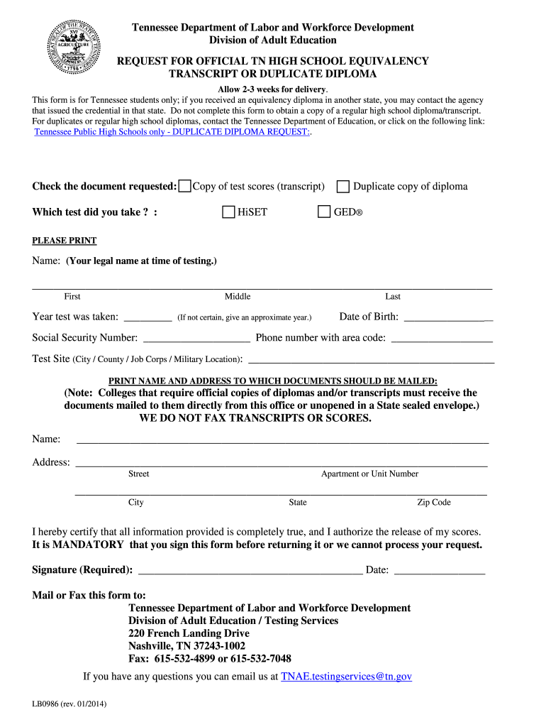 2014 2024 Form TN LB0986 Fill Online Printable Fillable Blank 