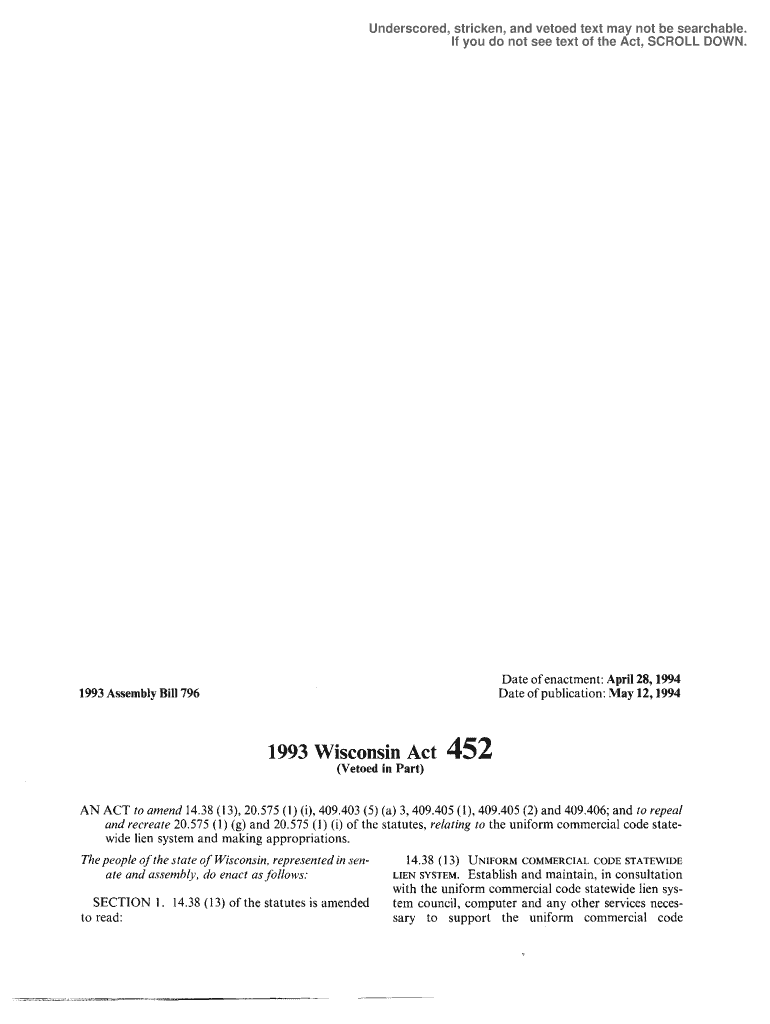Fillable Online 1993 Wisconsin Act 452 Fax Email Print - pdfFiller