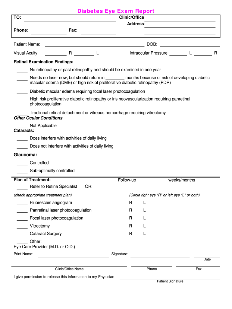 Diabetes Eye Exam Report Form Fill Online Printable Fillable Blank PdfFiller