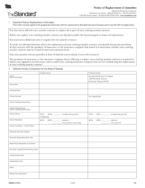 Fillable Online Important Notice: Replacement of Annuities Fax Email ...