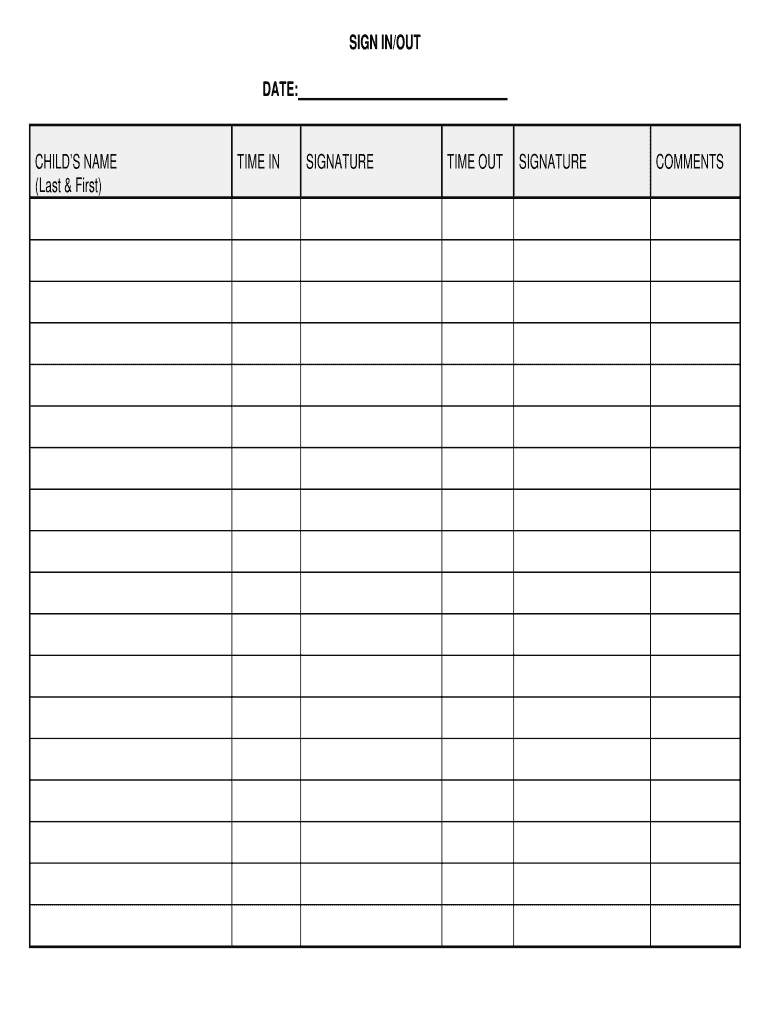Sign In And Out Sheet Fill Online Printable Fillable Blank PdfFiller