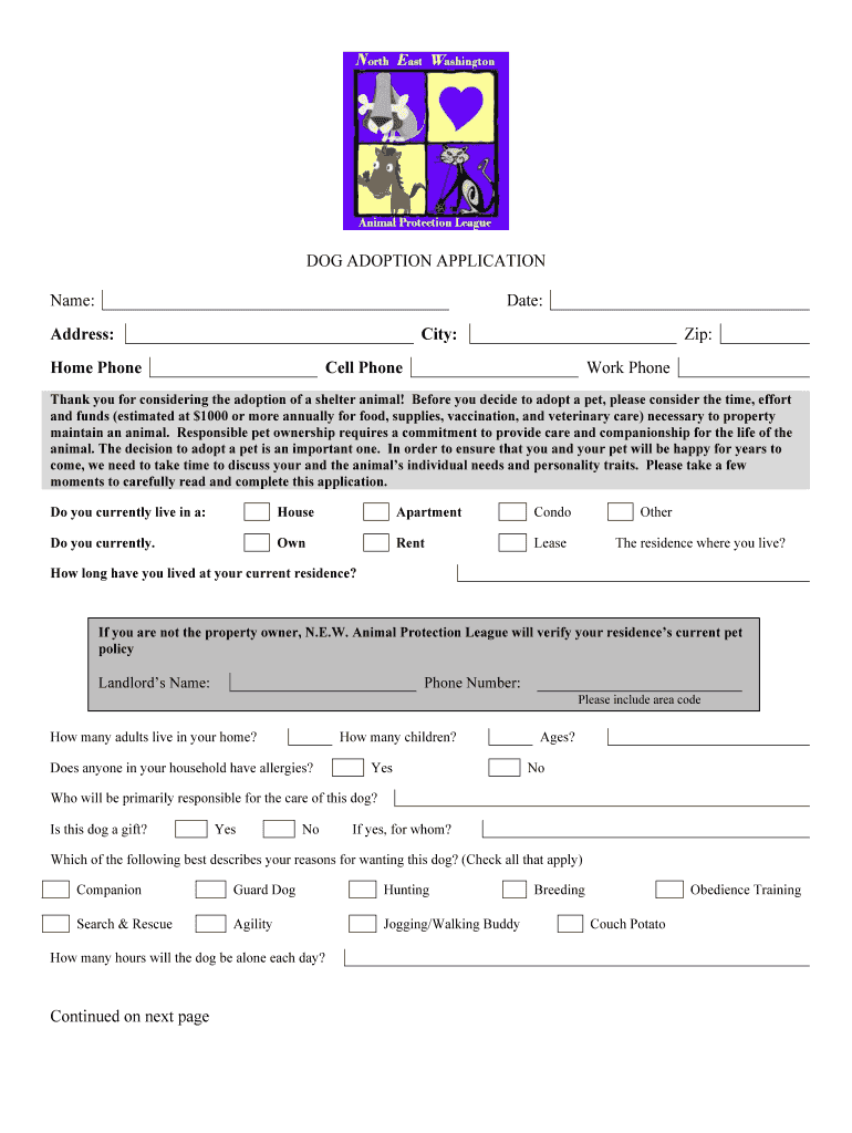 Printable Blank Pet Adoption Forms The W Guide