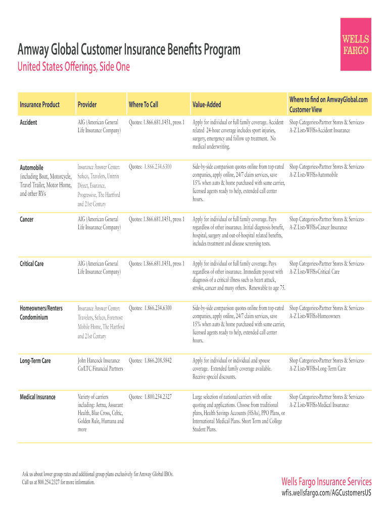 Fillable Online Amway Global Customer Ins benefits rev.indd Fax Email ...
