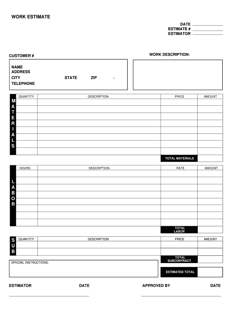 Job Estimate Template Pdf Fill Online Printable Fillable Blank 