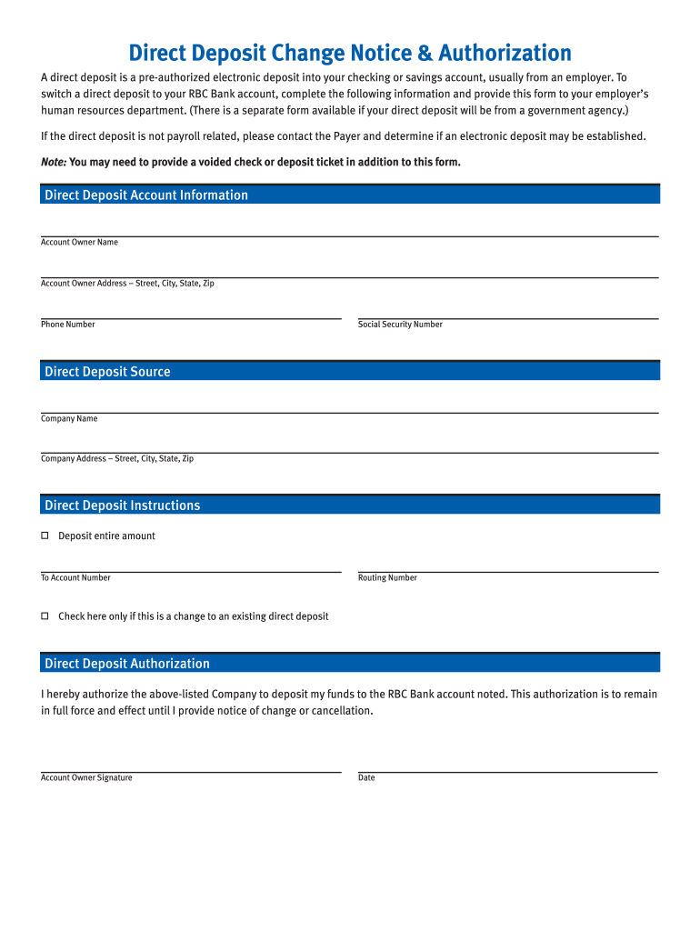 Rbc Direct Deposit Form Fill Online Printable Fillable Blank PdfFiller
