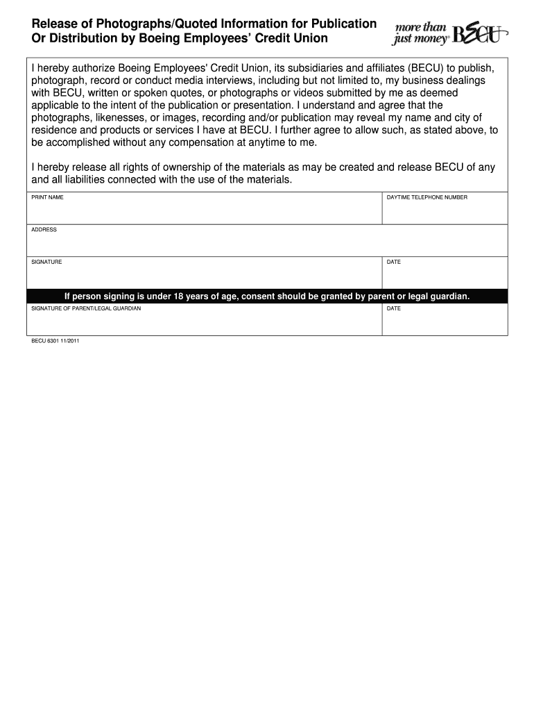 Fillable Online becu Release of Photographs/Quoted Information for ...