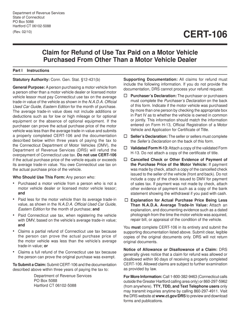 Connecticut CERT-106 Form - Blank Fillable Template | Fill Out, Print ...