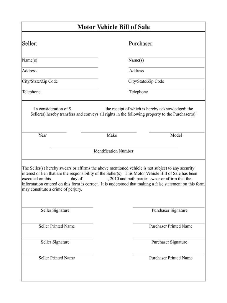 Bill Of Sale Template Fill Online Printable Fillable Blank PdfFiller