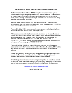 Fillable Online Department of Motor Vehicles Legal Notice and ...