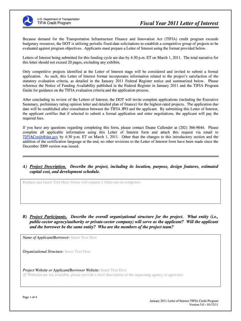 Fillable Online fhwa dot LOI Template - FHWA - U.S. Department of ...