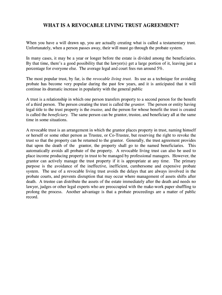 Fillable Online WHAT IS A REVOCABLE LIVING TRUST AGREEMENT? Fax Email ...