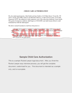 Fillable Online child care authorization form Fax Email Print - pdfFiller