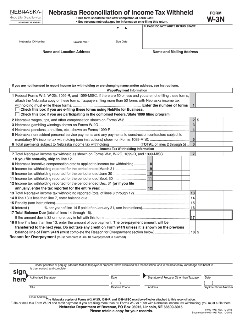 NE DoR W-3N Form - Fill Online, Printable, Fillable, Blank - pdfFiller