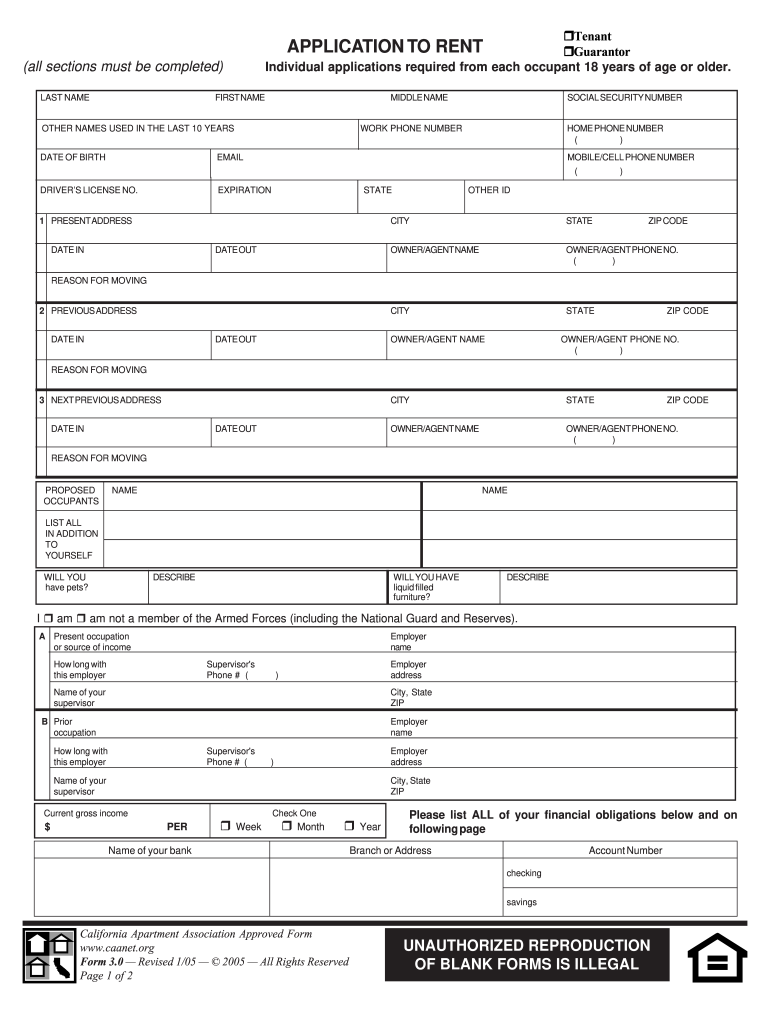 California Application To Rent - Fill and Sign Printable Template ...