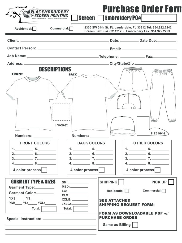 Embroidery Order Form Template Fill Online Printable Fillable 