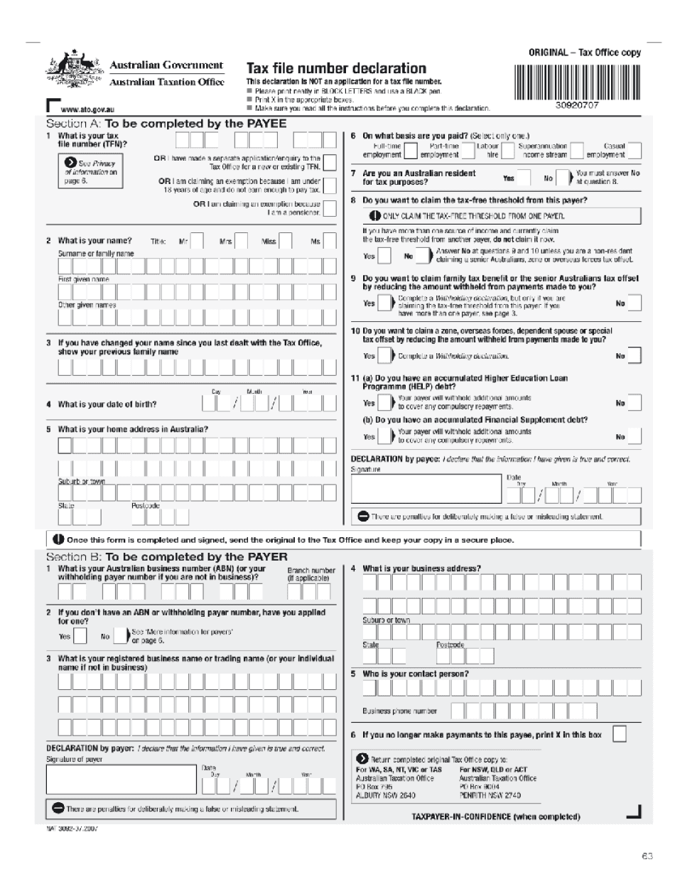 Tax File Number Application Form Printable Printable Forms Free Online