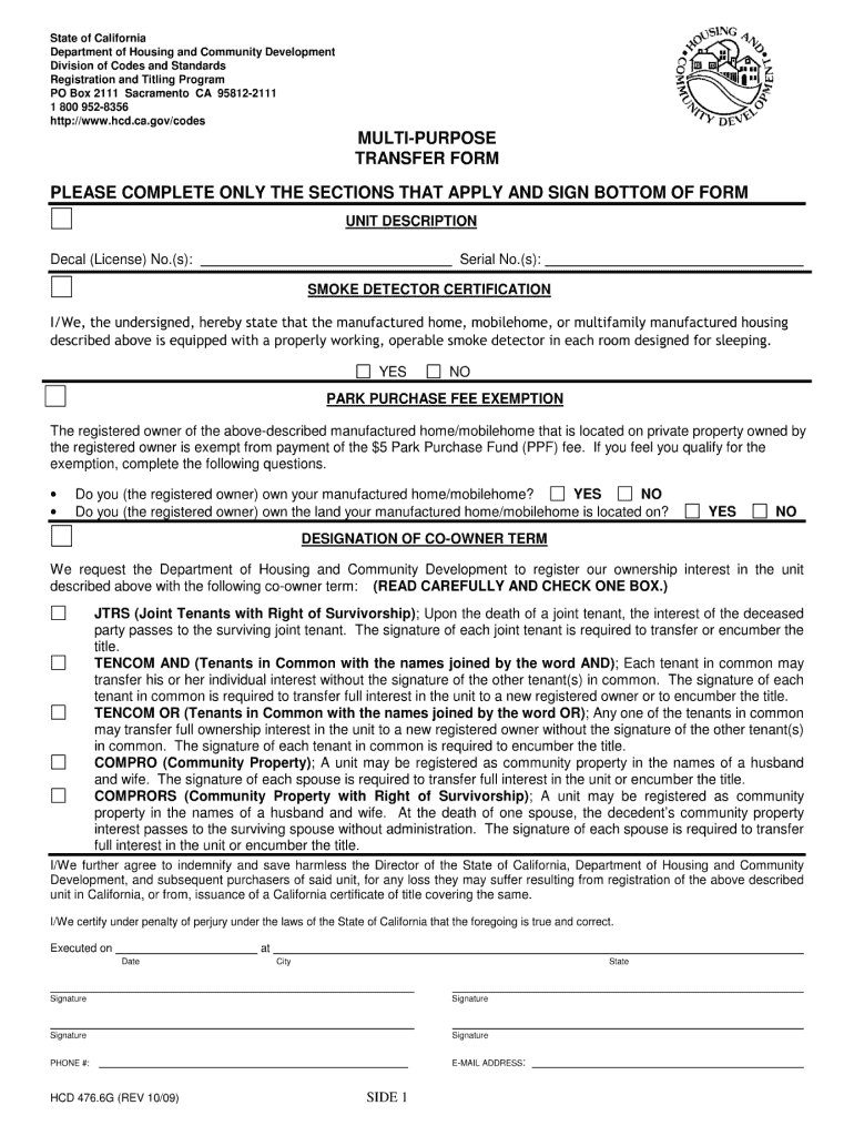2009 Form CA HCD RT 476 6G Fill Online Printable Fillable Blank 2009 Form CA HCD RT 476 6G Fill Online Printable Fillable Blank
