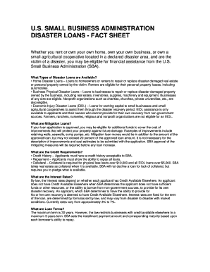 U.S. SMALL BUSINESS ADMINISTRATION DISASTER LOANS ... - Sba - Fill and ...