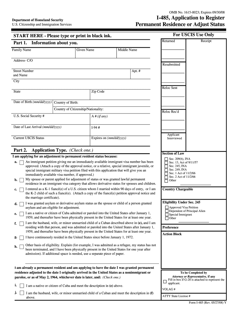 2008 Form USCIS I 485 Fill Online Printable Fillable Blank PdfFiller