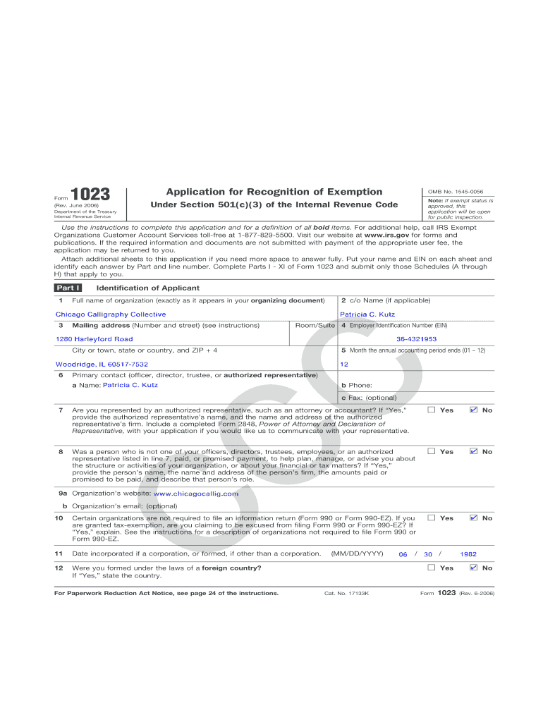 IRS Form 1023 Application for Recognition of Exemption - Fill Out, Sign ...