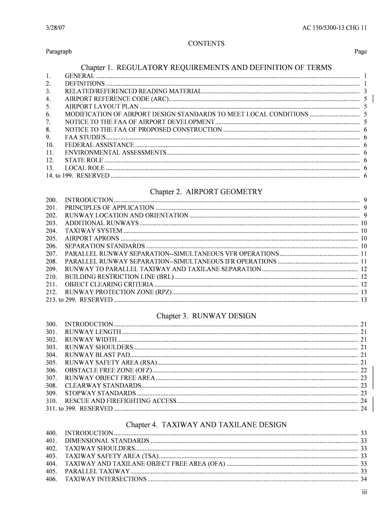 Fillable Online faa Table of Contents for Advisory Circular 150/5300-13 ...