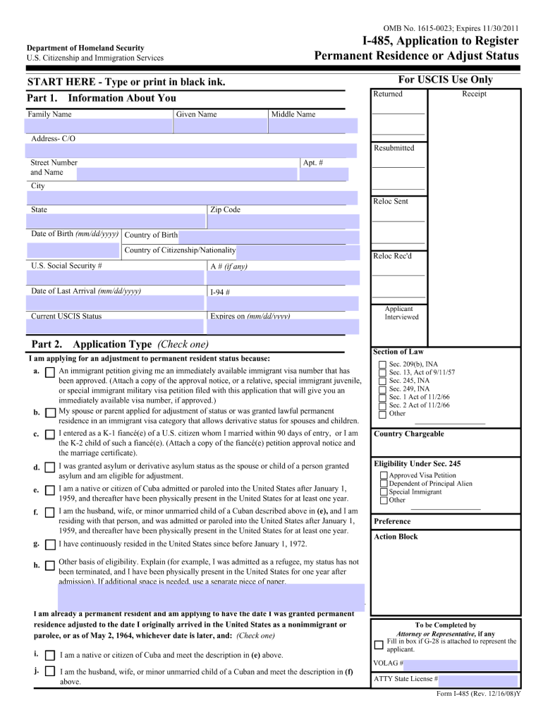 USCIS I 485 2008 Fill And Sign Printable Template Online US Legal Forms