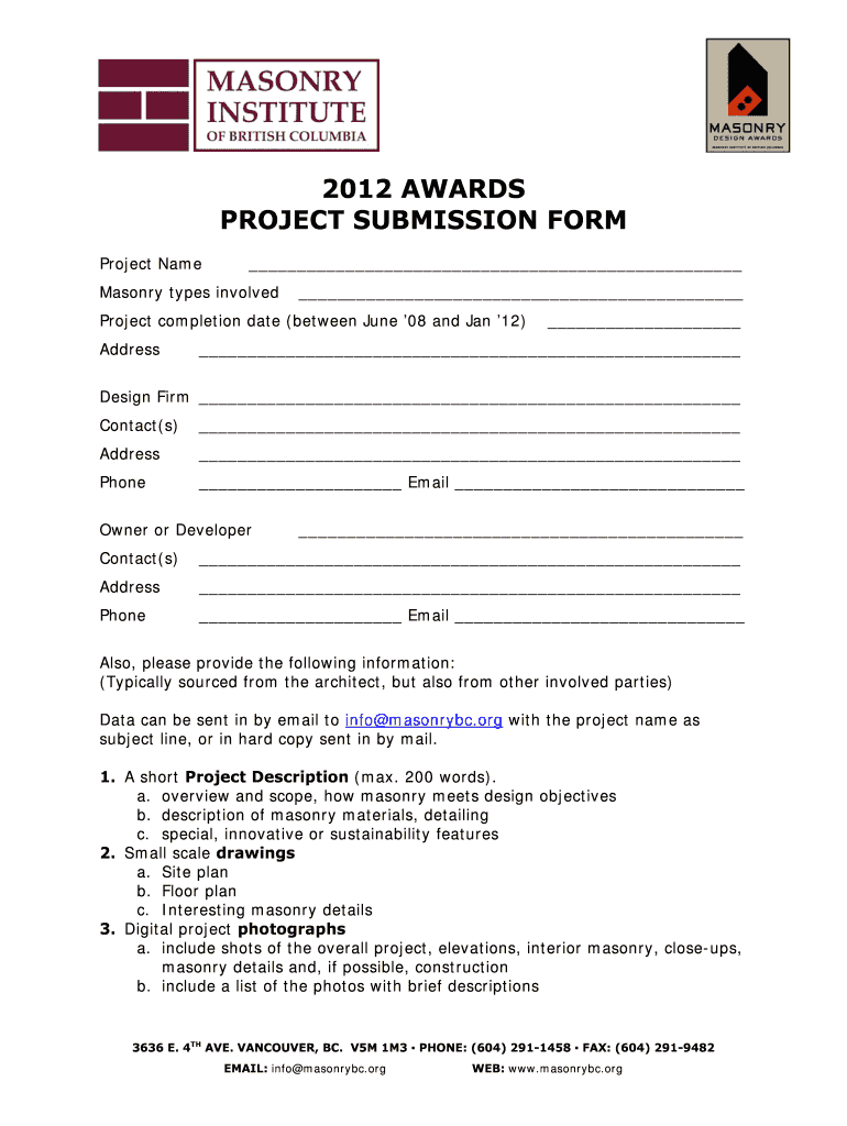 Fillable Online 2012 Masonry Design Awards Submission Fax Email Print ...