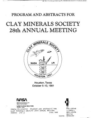Fillable Online ntrs nasa CLAY MINERALS SOCIETY 28th ANNUAL MEETING ...