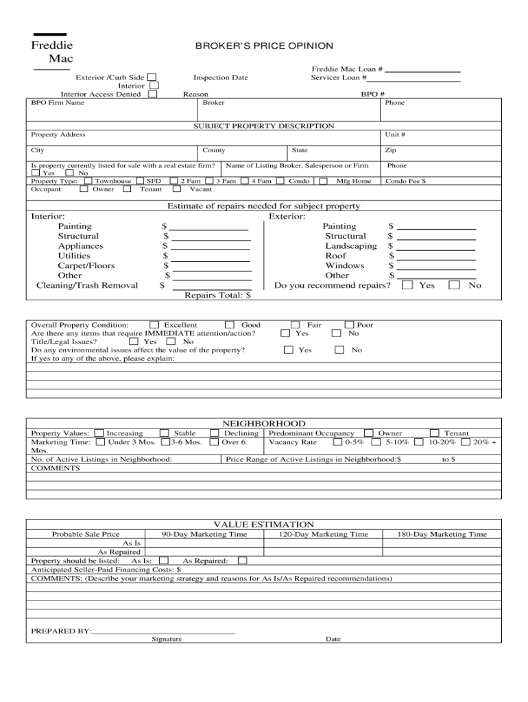 Free Residential Broker Price Opinion Template TUTORE ORG Master Of 