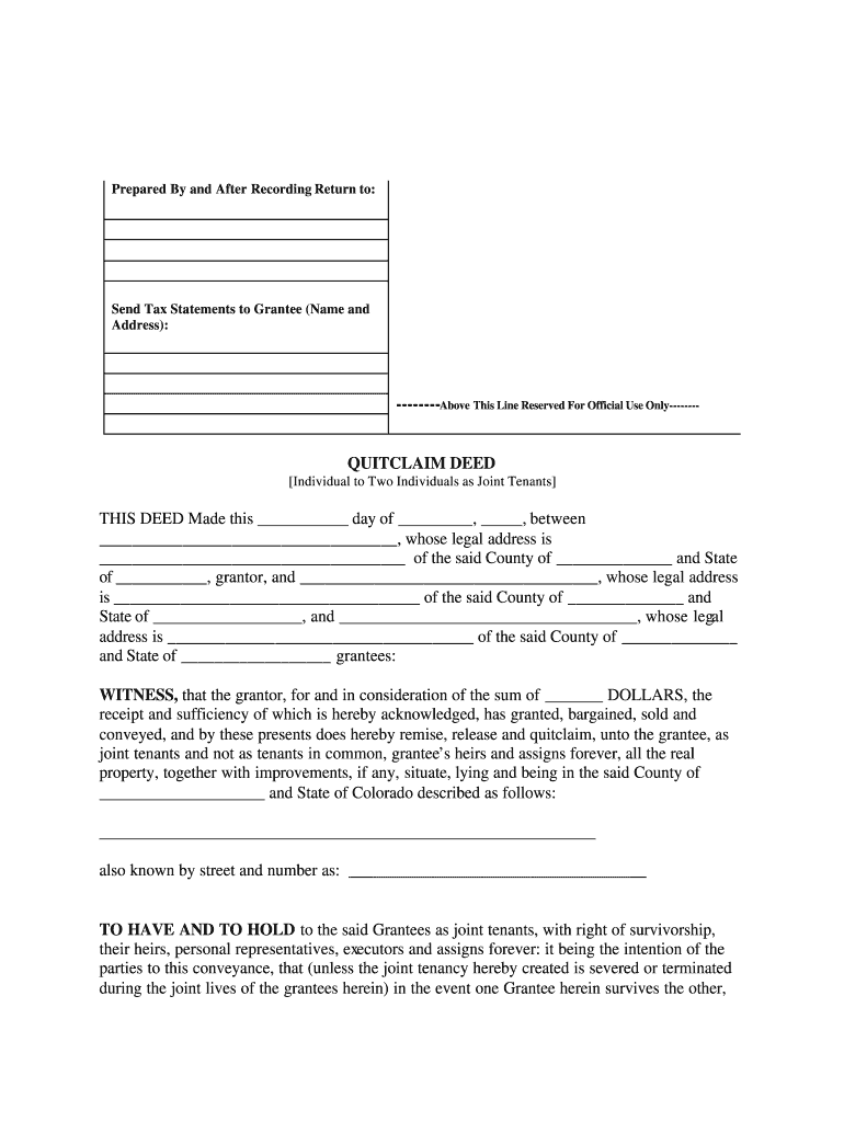 Quit Claim Deed Colorado Joint Tenancy 2020 2022 Fill And Sign 