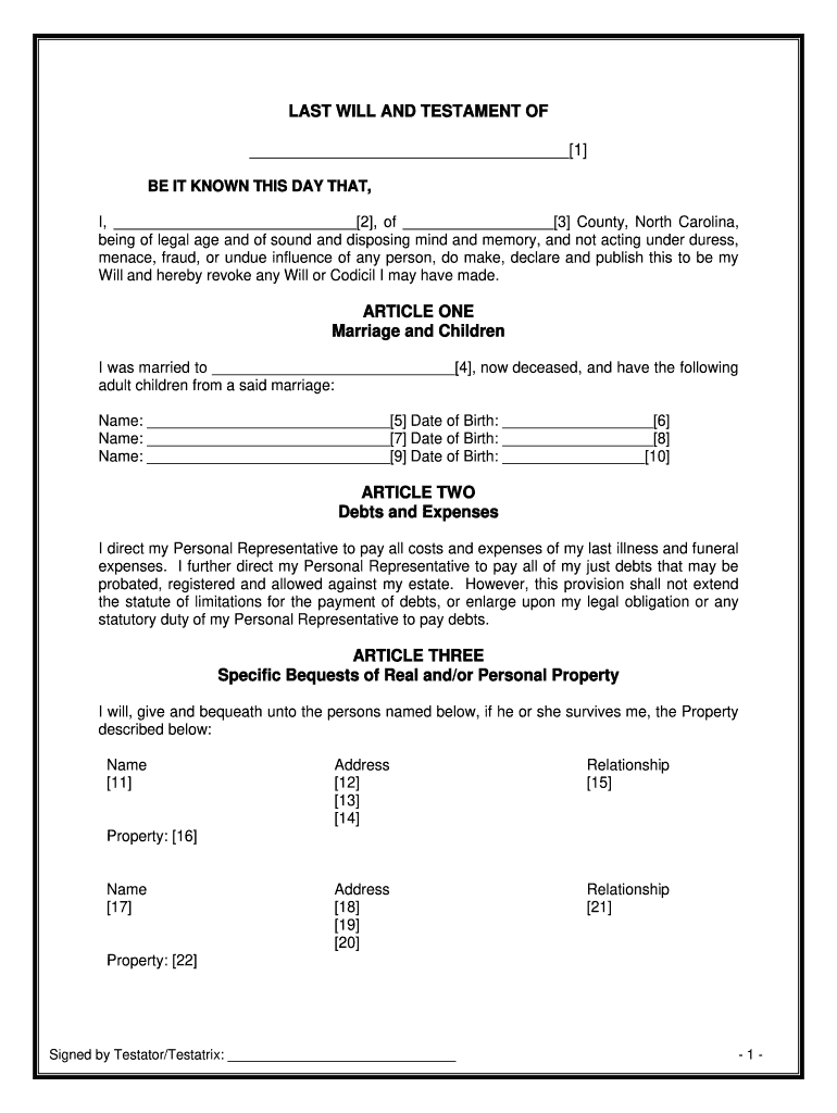 Free Printable Nc Last Will And Testament Form Free Last Will And 