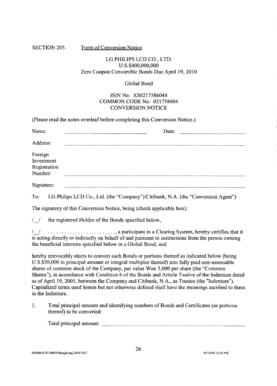 Fillable Online SECTION 205. Form of Conversion Notice . - Citigroup ...