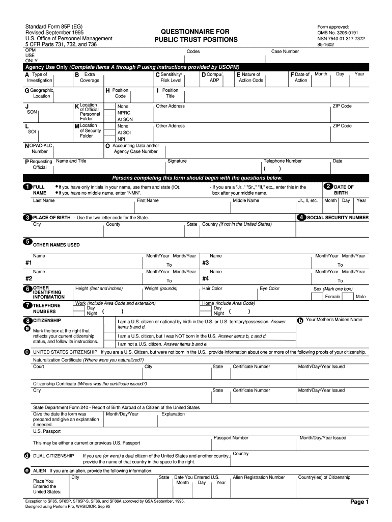 Usps Sf85 Sf85p Form - Fill and Sign Printable Template Online | US ...