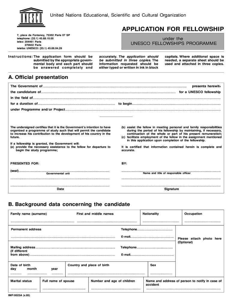 Fillable Online UNESCO Fellowship Application Fax Email Print - pdfFiller