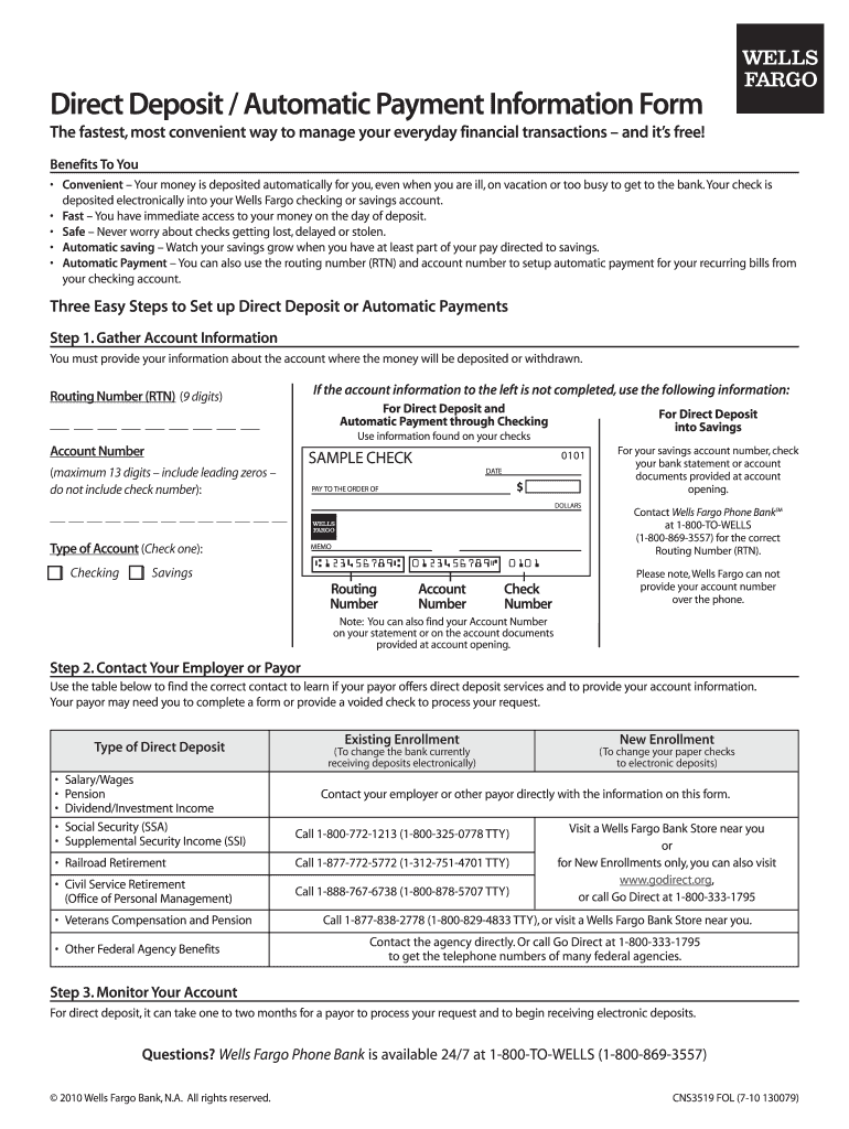 what does a direct deposit for wells fargo 2010 form: Fill out & sign online | DocHub